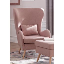 Sessel Home Affaire "Salla auch in Fellimitat und Feincord, viele Bezugsarten, Ohrensessel", rosa (ros&eacute;), B:78cm H:118cm T:94cm, Struktur fein (100% Polyester), Sessel, Sessel, wahlweise mit oder ohne Hocker; gro&szlig;er Sessel: Ma&szlig;e B/T/H: 78/94/118cm
