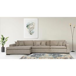 Ottomane Home Affaire "Skara L-Form", beige (dunkelbeige), B:310cm H:86cm T:100cm, 100% Polyester, Sofas, Ottomane, Lounge-Sofa mit Federkernpolsterung, in vielen Bezugsvarianten