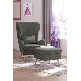 Sessel Home Affaire "Salla auch in Fellimitat und Feincord, viele Bezugsarten, Ohrensessel", grau (anthrazit), B:78cm H:118cm T:94cm, Samtoptik (100% Polyester), Sessel, Sessel, wahlweise mit oder ohne Hocker; gro&szlig;er Sessel: Ma&szlig;e B/T/H: 78/94/118cm
