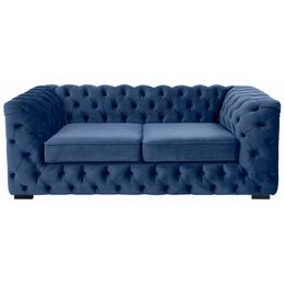 Chesterfield-Sofa Home Affaire "Kalina", blau (dunkelblau), B:190cm H:67cm T:98cm, Sofas, mit klassischer Chesterfield-Knopfheftung