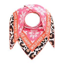 Dreieckstuch Zwillingsherz ""Blumen & Leo"", Damen, bunt (orange pink), Strick, Baumwollmischung, gemustert, mehrfarbig, Modetücher, Eyecatcher Tuch, Mustermix: Leomuster und Blumen, Feinstrick, wärmend