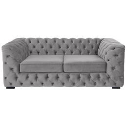 Chesterfield-Sofa Home Affaire "Kalina", grau, B:190cm H:67cm T:98cm, Sofas, mit klassischer Chesterfield-Knopfheftung