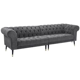 Chesterfield-Sofa Home Affaire "Tinnum", grau, B:263cm H:77cm T:87cm, Luxus-Microfaser Vintageoptik (66% PU, 27% Polyester, 7% Baumwolle);Struktur weich( 97% Polyester, 3% Polyacryl), Sofas
