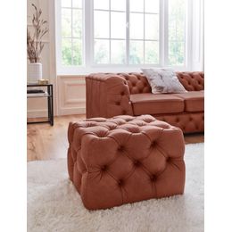 Polsterhocker Home Affaire "Kalina", braun (cognac), B:65cm H:42cm T:55cm, Struktur (100% Polyester);Samtoptik (100% Polyester);NaturlEDER (100% Leder), Hocker, Polsterhocker, mit klassischer Chesterfield-Knopfheftung, passend zur Serie "Kalina"