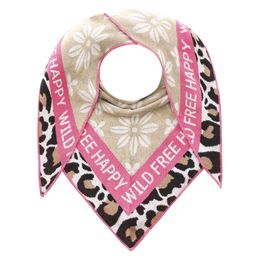 Dreieckstuch Zwillingsherz ""Blumen & Leo"", Damen, pink (beige pink), Strick, Baumwollmischung, gemustert, mehrfarbig, Modetücher, Eyecatcher Tuch, Mustermix: Leomuster und Blumen, Feinstrick, wärmend