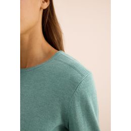 Strickpullover Cecil, Damen, Gr. L (42), grün (jewel grün melange), Strick, Obermaterial: 60% Baumwolle, 40% Viskose, unifarben, normal hüftbedeckend, Rundhals, Flachstrickbündchen, Pullover, mit feinem Detail an der Schulter und Viskose-Anteil, Topseller
