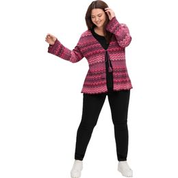 sheego Damen Strickjacke mit Trompetenärmeln, im Zickzackmuster weinrot-gemustert Größe 48/50