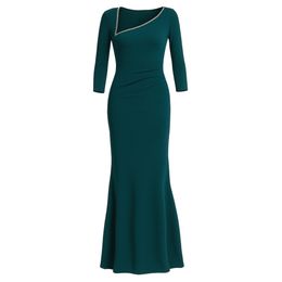 Goddiva Maxikleid 'Asymmetric Neck Diamante Embellished Maxi Dress' Damen Gr&ouml;&szlig;e 40 dunkelgr&uuml;n Winterkleid