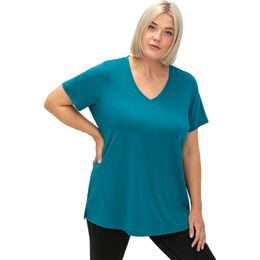 sheego Damen Funktionsshirt mit V-Ausschnitt dunkelpetrol Gr&ouml;&szlig;e 56/58