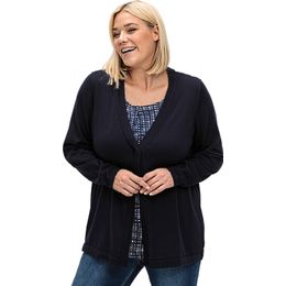 sheego Damen Feinstrickjacke mit 1-Knopf-Verschluss tiefblau Gr&ouml;&szlig;e 44/46