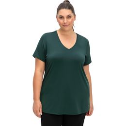 sheego Damen Funktionsshirt mit V-Ausschnitt tiefgr&uuml;n Gr&ouml;&szlig;e 48/50