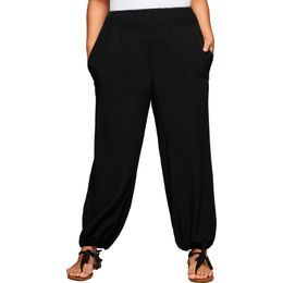 sheego Damen Schlupfhose mit Smokbund, weite Form schwarz Gr&ouml;&szlig;e 44