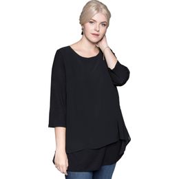sheego Damen Blusenshirt mit Zipfelsaum schwarz Gr&ouml;&szlig;e 44/46