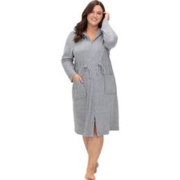 sheego Damen Bademantel mit Kapuze und Rei&szlig;verschluss grau meliert Gr&ouml;&szlig;e 40/42