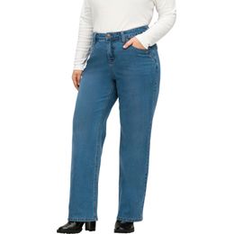 sheego Damen Jeans in durchgehend weiter Beinform blue denim Gr&ouml;&szlig;e 52