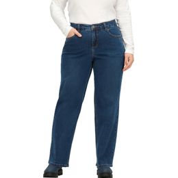 sheego Damen Jeans in durchgehend weiter Beinform dark blue denim Gr&ouml;&szlig;e 54