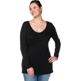 sheego Damen Langarmshirt mit Rundhalsausschnitt, Rippqualit&auml;t schwarz Gr&ouml;&szlig;e 52/54