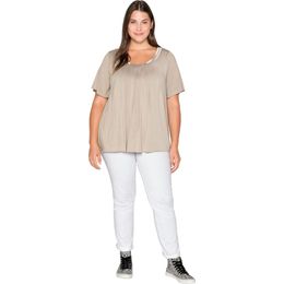 sheego Damen Shirt mit Kellerfalte vorn beige Größe 44/46