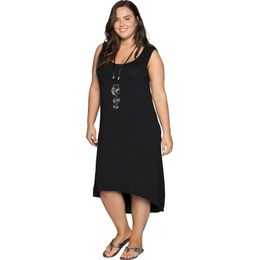 sheego Damen Strandkleid mit Vokuhila-Saum schwarz Größe 46