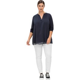 sheego Damen Tunika mit tiefem V-Schlitz nachtblau Gr&ouml;&szlig;e 48