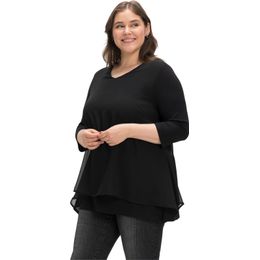 sheego Damen Blusenshirt mit Zipfelsaum schwarz Gr&ouml;&szlig;e 44/46