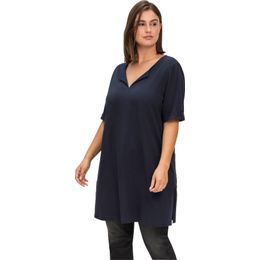 sheego Damen Longshirt mit geschlitztem Ausschnitt nachtblau Größe 48/50
