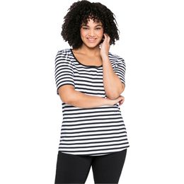 sheego Damen Streifenshirt mit Rundhalsausschnitt schwarz-wei&szlig; Gr&ouml;&szlig;e 56/58