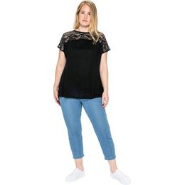 sheego Damen Spitzenshirt in A-Linie schwarz Gr&ouml;&szlig;e 48/50