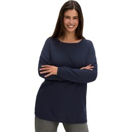 sheego Damen Longpullover mit Leinenanteil tiefblau Gr&ouml;&szlig;e 56/58