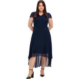 sheego Damen Abendkleid mit Fl&uuml;gel&auml;rmeln marine Gr&ouml;&szlig;e 42