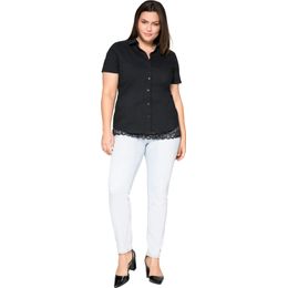 sheego Damen Stretchbluse mit kurzem Arm, leicht tailliert schwarz Größe 58