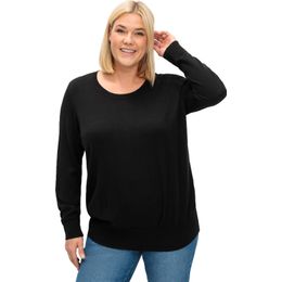 sheego Damen Strickpullover mit etwas weiterem Rundhalsausschnitt schwarz Gr&ouml;&szlig;e 56/58