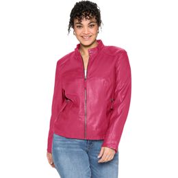 sheego Damen Lederjacke im Biker-Stil orchidee Gr&ouml;&szlig;e 48