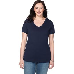 sheego Damen T-Shirt mit V-Ausschnitt, Rippqualit&auml;t marine Gr&ouml;&szlig;e 40/42