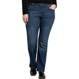 sheego Damen Bootcut-Jeans mit Used-Effekten dark blue denim Gr&ouml;&szlig;e 116