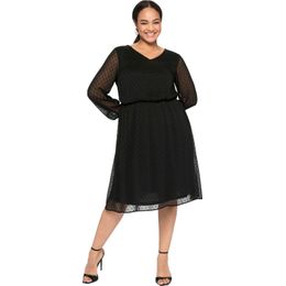 sheego Damen Chiffonkleid mit 3D-Effekt schwarz Gr&ouml;&szlig;e 56