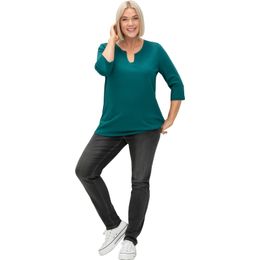 sheego Damen 3/4-Arm-Shirt mit geschlitztem Ausschnitt petrol Gr&ouml;&szlig;e 44/46