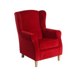 58 aufm Kessel OHRENSESSEL Karlen Bezug Samtvelours Buche natur / rot | Gr.: onesize