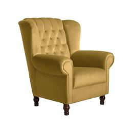 58 aufm Kessel OHRENBACKENSESSEL Katreen Bezug Samtvelours Buche nussbaum dunkel / mais | Gr.: onesize