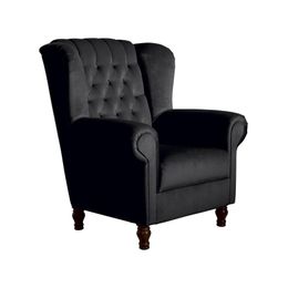 58 aufm Kessel OHRENBACKENSESSEL Katreen Bezug Samtvelours Buche nussbaum dunkel / schwarz | Gr.: onesize
