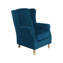 58 aufm Kessel OHRENSESSEL Karlen Bezug Samtvelours Buche natur / petrol | Gr.: onesize