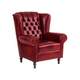 58 aufm Kessel OHRENBACKENSESSEL Katreen Bezug Wischleder Buche nussbaum dunkel / rot | Gr.: onesize