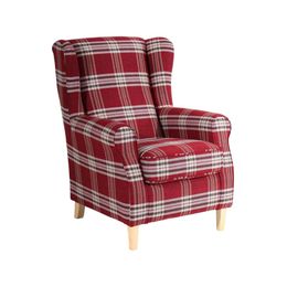 58 aufm Kessel OHRENSESSEL Karlen Bezug Flachgewebe Buche natur / rot | Gr.: onesize
