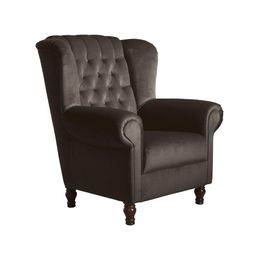 58 aufm Kessel OHRENBACKENSESSEL Katreen Bezug Samtvelours Buche nussbaum dunkel / braun | Gr.: onesize