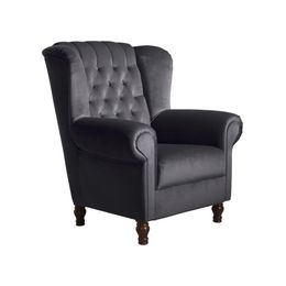 58 aufm Kessel OHRENBACKENSESSEL Katreen Bezug Samtvelours Buche nussbaum dunkel / anthrazit | Gr.: onesize