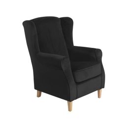 58 aufm Kessel OHRENSESSEL Karlen Bezug Samtvelours Buche natur / schwarz | Gr.: onesize
