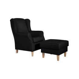 58 aufm Kessel OHRENSESSEL Karlen Bezug Flachgewebe Buche natur / schwarz | Gr.: onesize