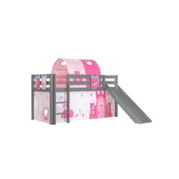 58 aufm Kessel KINDERBETT mit Rutsche Karolina Massivholz Grau Textilset Princess 4 | Gr.: onesize