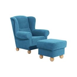 58 aufm Kessel OHRENBACKENSESSEL Kasha Bezug Veloursstoff Buche natur / petrol | Gr.: onesize