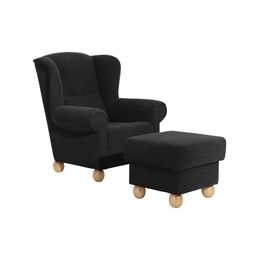 58 aufm Kessel OHRENBACKENSESSEL Kasha Bezug Veloursstoff Buche natur / schwarz | Gr.: onesize